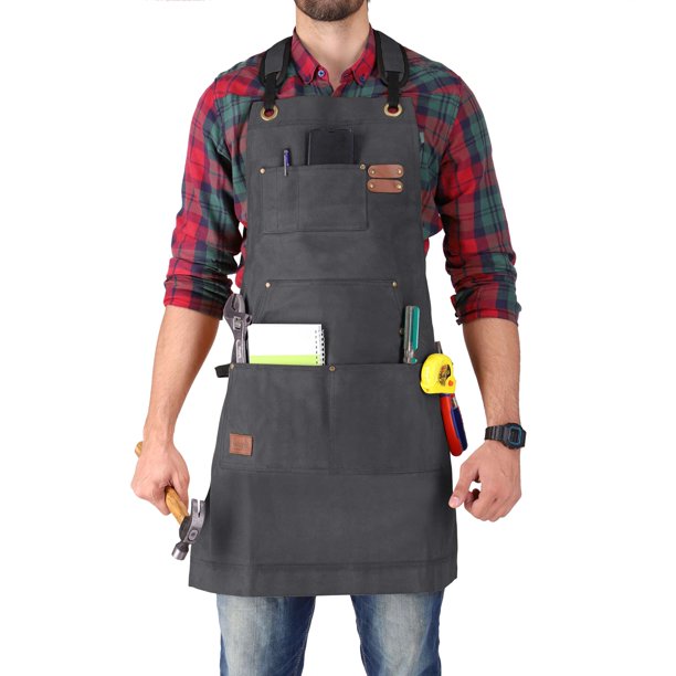 WHITEDUCK Canvas Work Apron for Men- Charcoal - Woodworking Apron 24oz ...