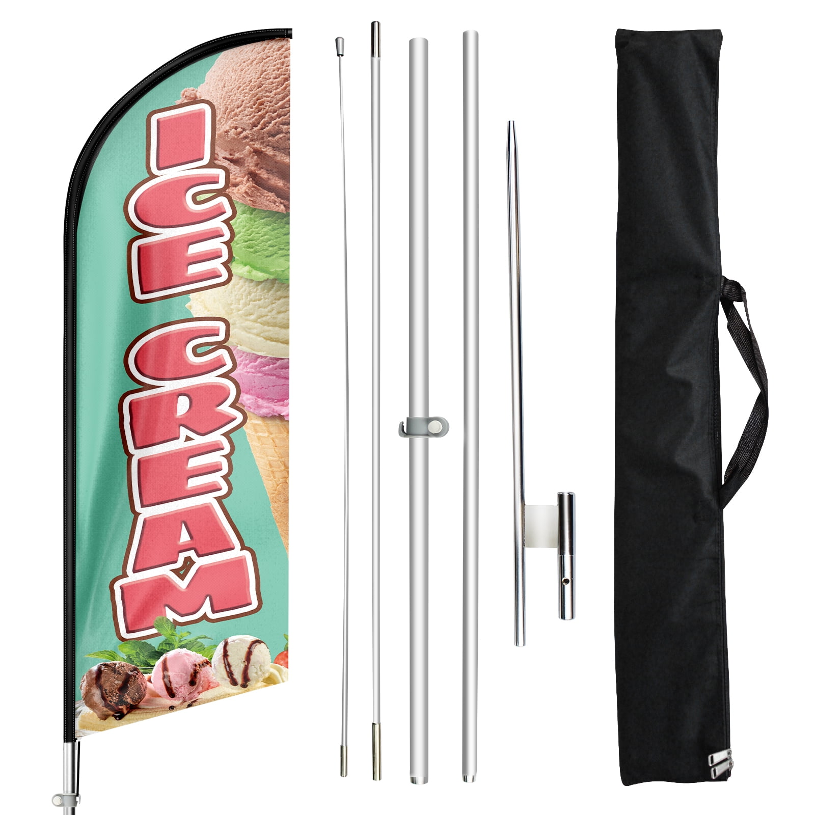 Ice Cream Feather Flag with Flag Pole Kit and Ground Spike, 11FT ...