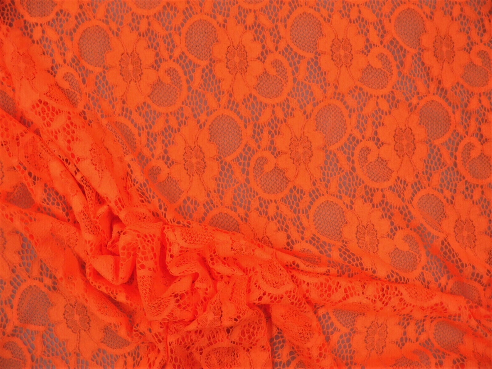 Embroidered Stretch Lace Apparel Fabric Sheer Scrolling Floral Neon ...