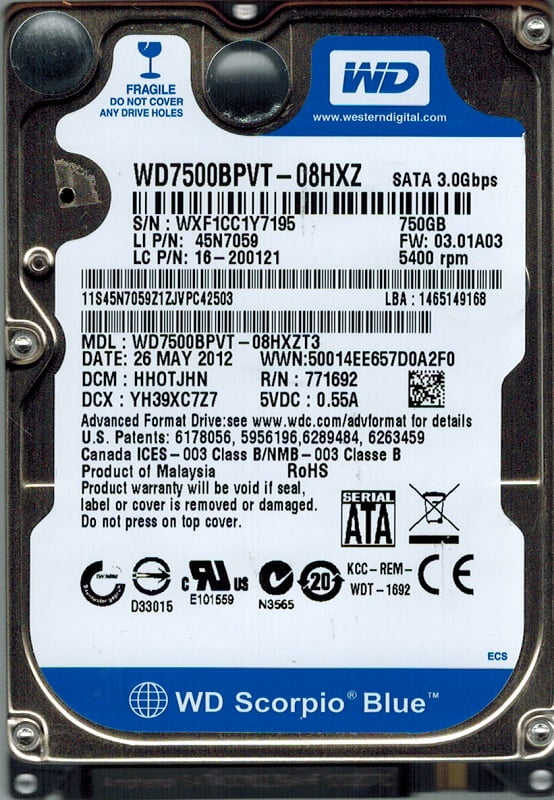 Western Digital WD7500BPVT-08HXZT3 750GB DCM: HHOTJHN - Walmart.com