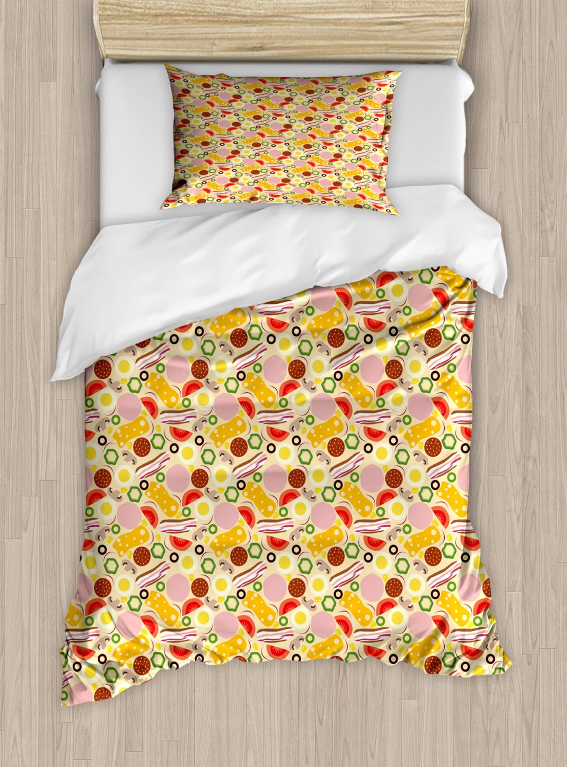 Bacon Duvet Cover Set Twin Size, Close Up Graphic Image of Pizza ...