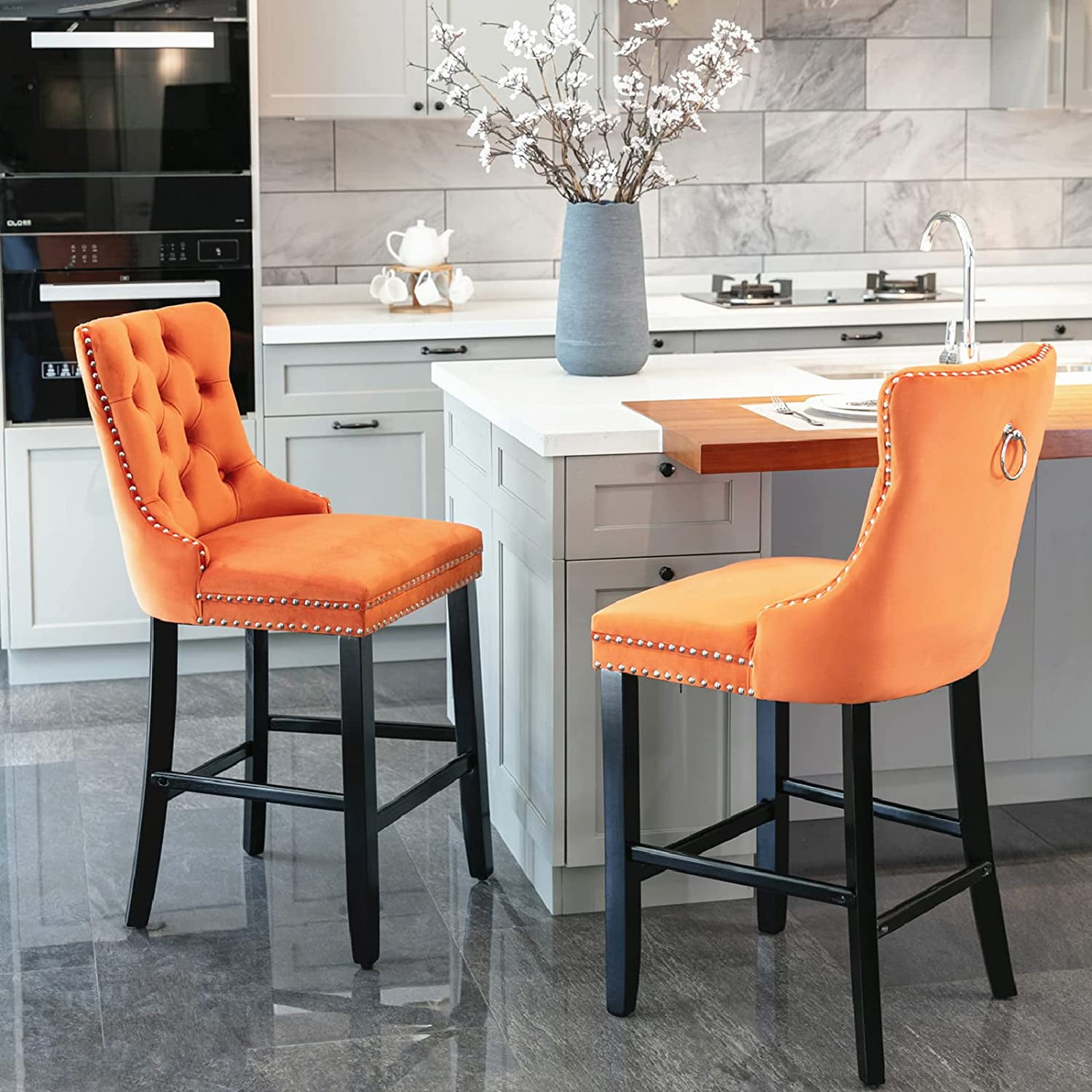 Recaceik Farmhouse Kitchen Island Stools Set of 2, Velvet Tufted ...