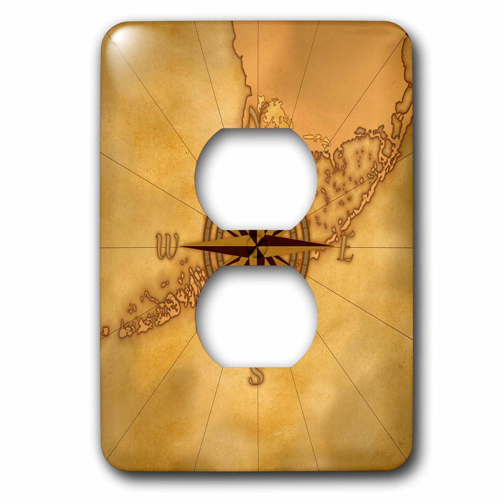 3dRose A classic compass rose over a vintage nautical map of the ...