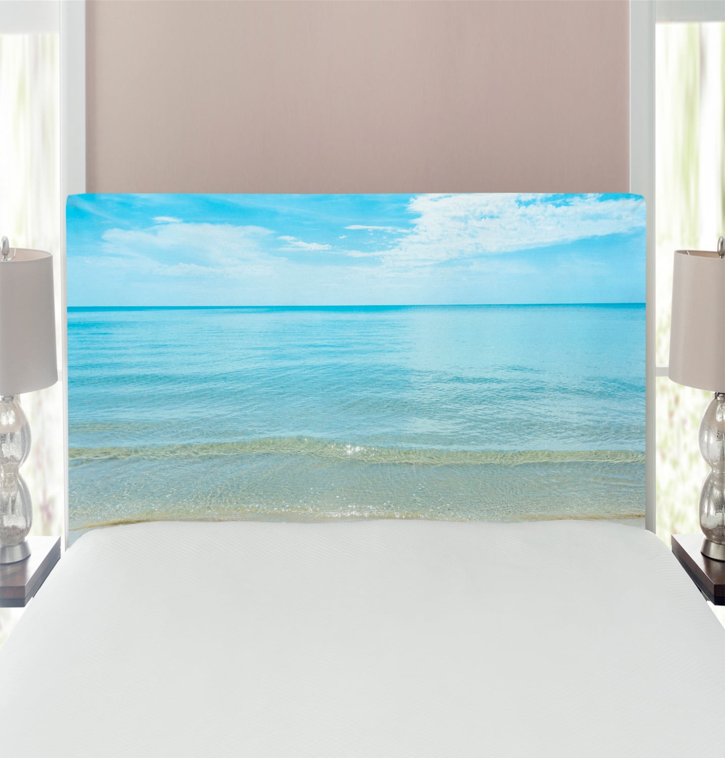 Ocean Headboard, Sunny Summer Day at the Sandy Beach Tranquil Calm ...