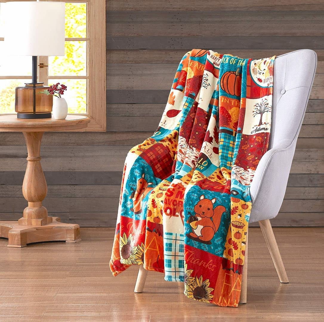 Serafina Home Farmhouse Fall Throw Blanket: Colorful Modern Patchwork ...