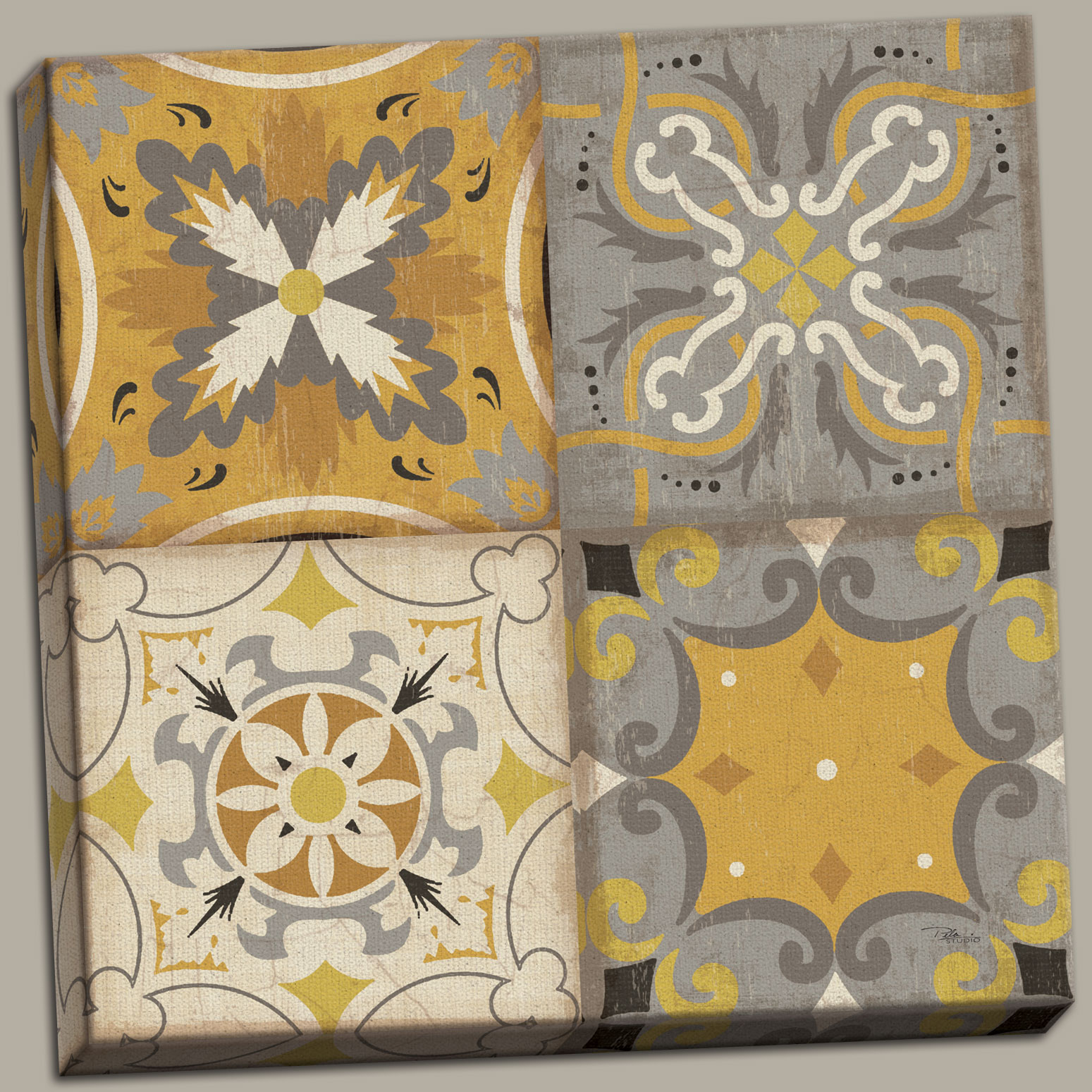 Beautiful Gray and Yellow Spanish Tile Patterned Canvas by Pela Studio ...