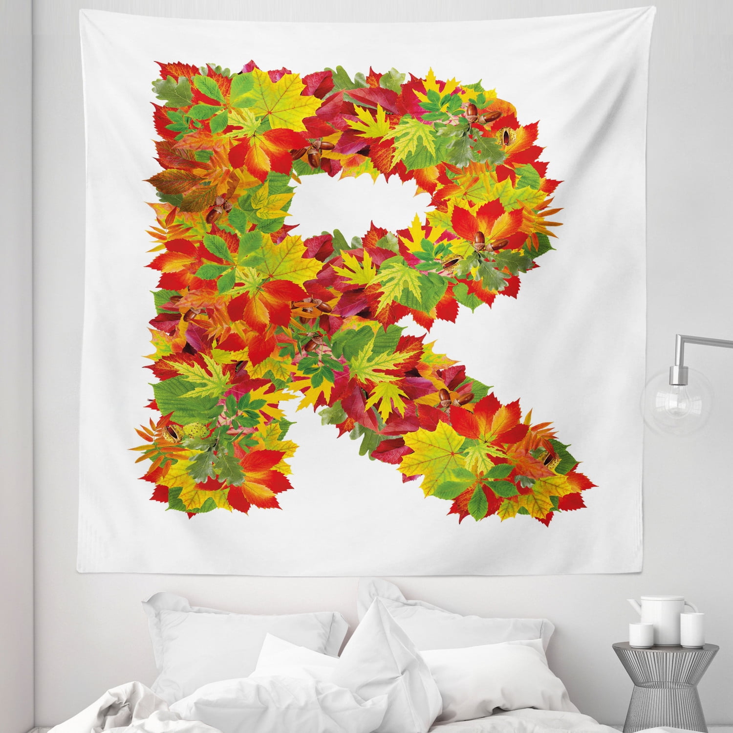 Letter R Tapestry, Floral R Made with Maple Leaves Bouquet Essence ...