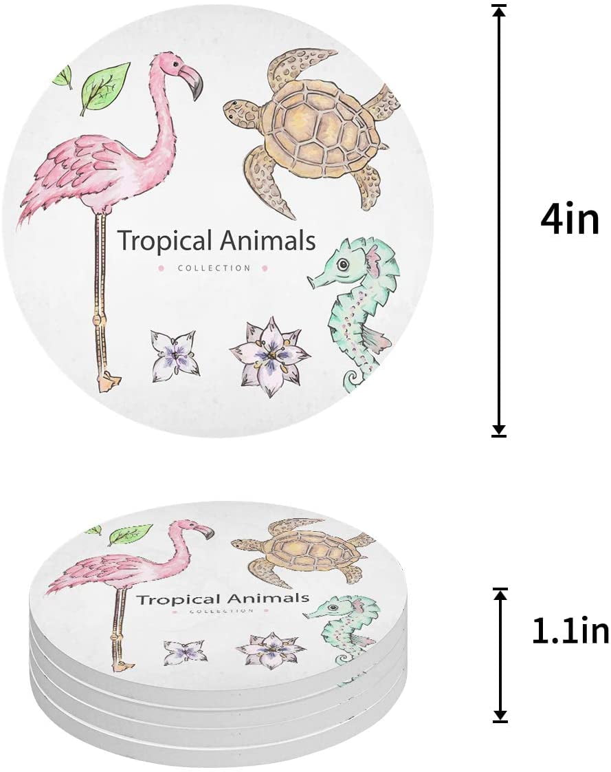 ZHANZZK Tropical Flamingo Turtle Set of 6 Round Coaster for Drinks ...