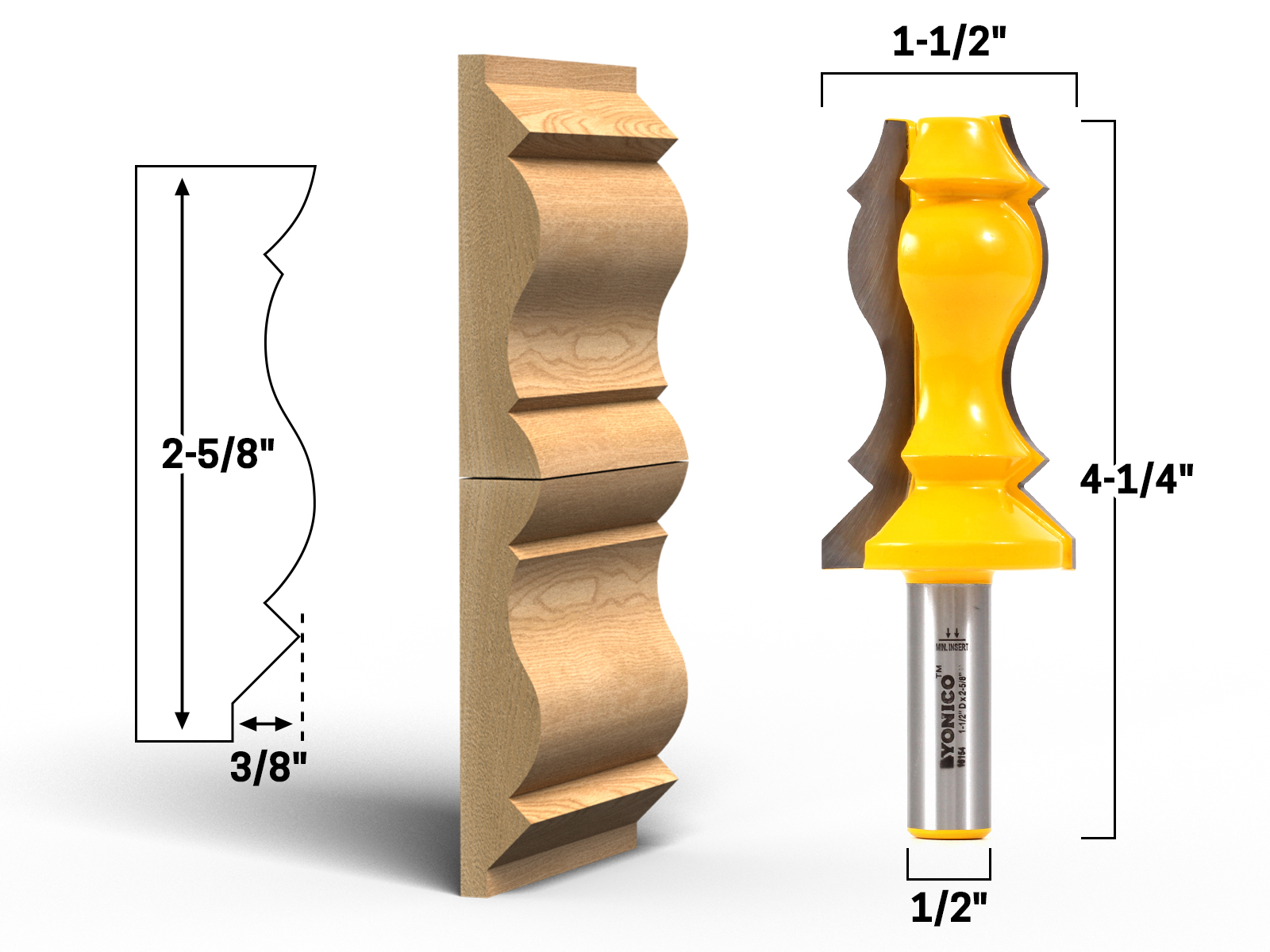 Yonico Large Reversible Crown Moulding Router Bit - 1/2" Shank - 16151 ...