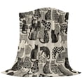 Abstract Cat Vintage Fleece Throw Blanket Geometric Wave Dot Line Cat ...