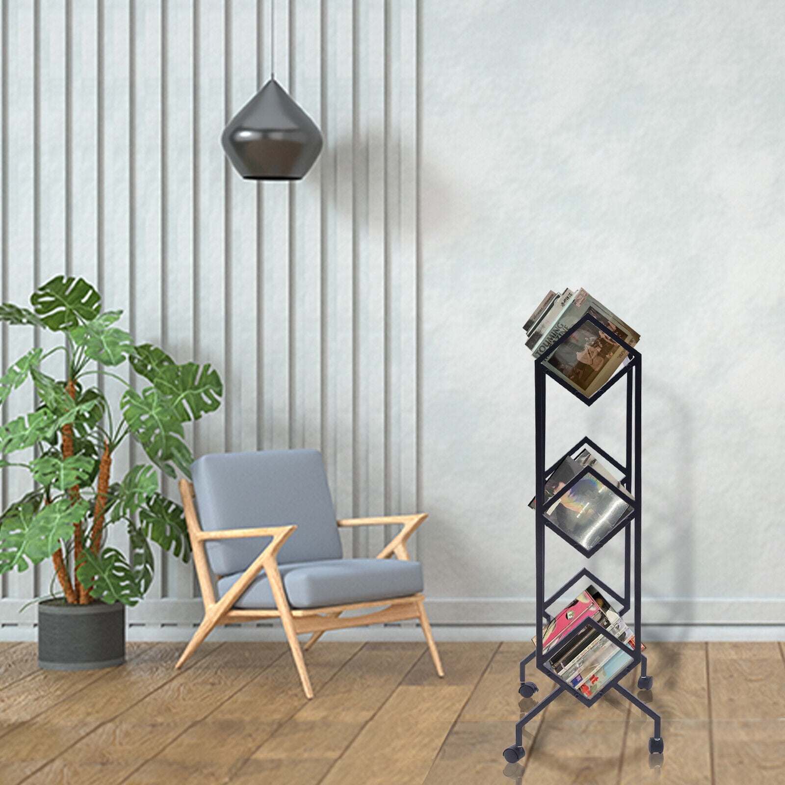 3-Tier Mobile Vinyl Record Storage Rack CD & Record Holder Shelf with ...