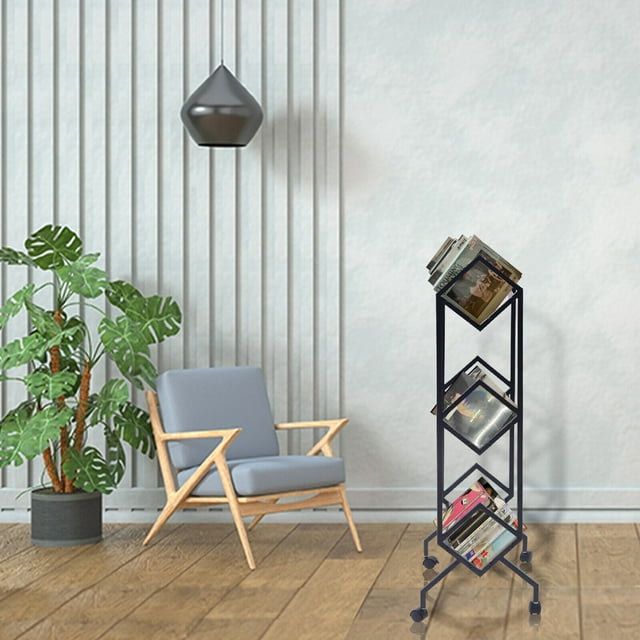 3-Tier Mobile Vinyl Record Storage Rack CD & Record Holder Shelf with ...