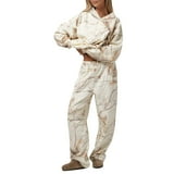TQWQT Women's Camo Sweatsuit Set, Crewneck Hoodie, Wide-Leg Sweatpants ...