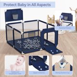 Large Foldable Baby Playpen, Portable 4-Panel Play Yard with Basketball ...
