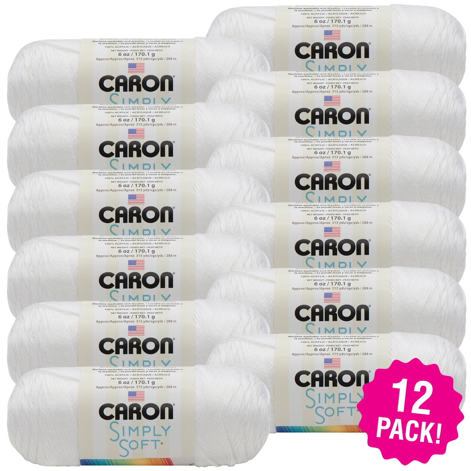 Caron Simply Soft Solids Yarn - White, Multipack of 12 - Walmart.com