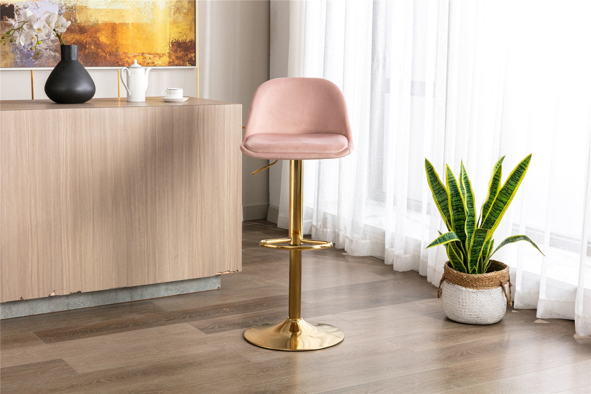 Luccalily Counter Height Bar Stools,Velvet 360° Swivel Adjustable Bar ...