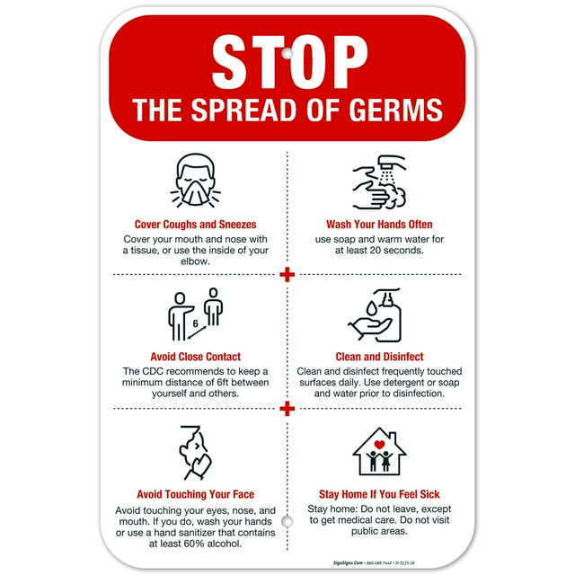 Stop The Spread Of Germs Sign, 12x18 Aluminum - Walmart.com
