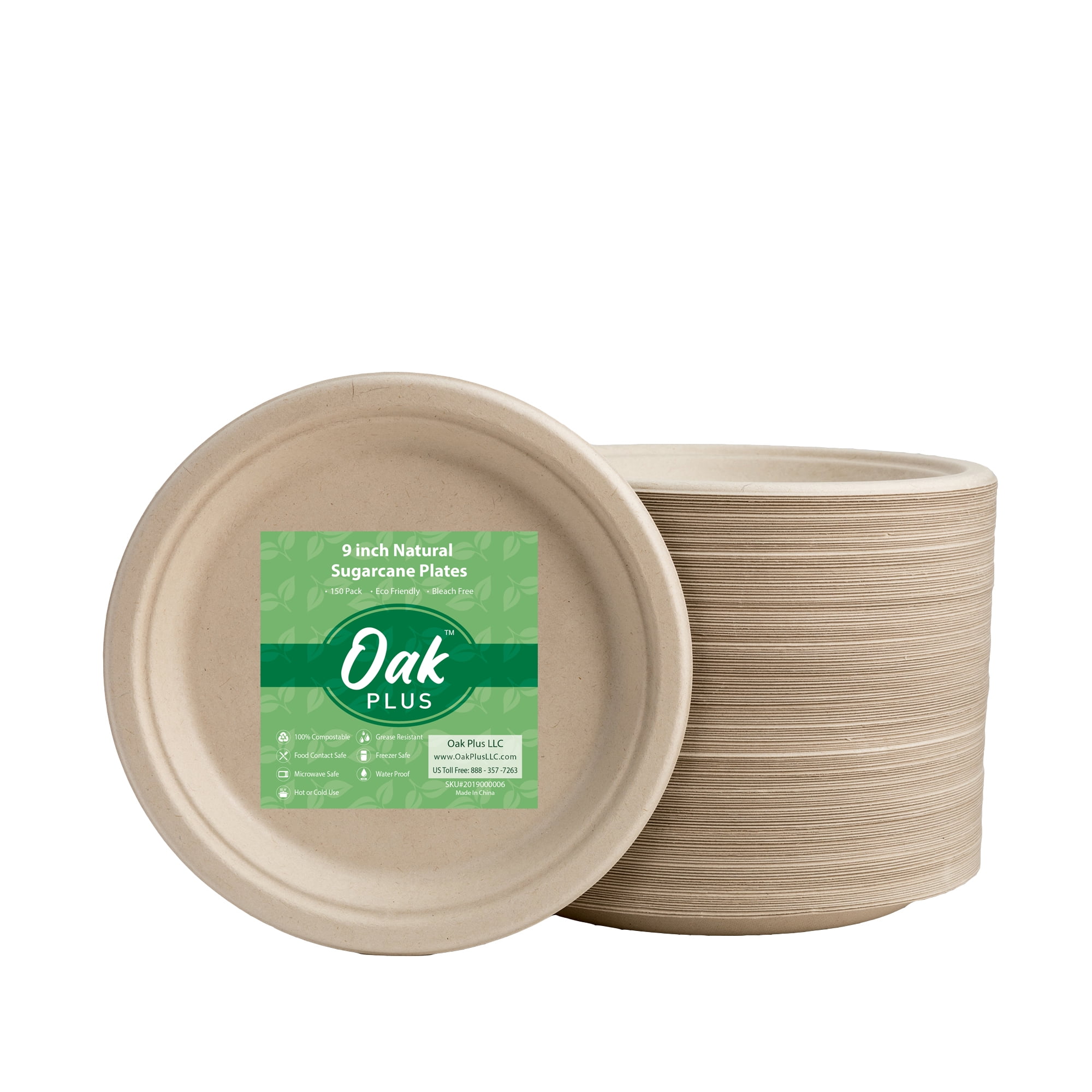 Oak PLUS 9 inch Natural Disposable Sugarcane Plates, 300 Pack - Walmart.com