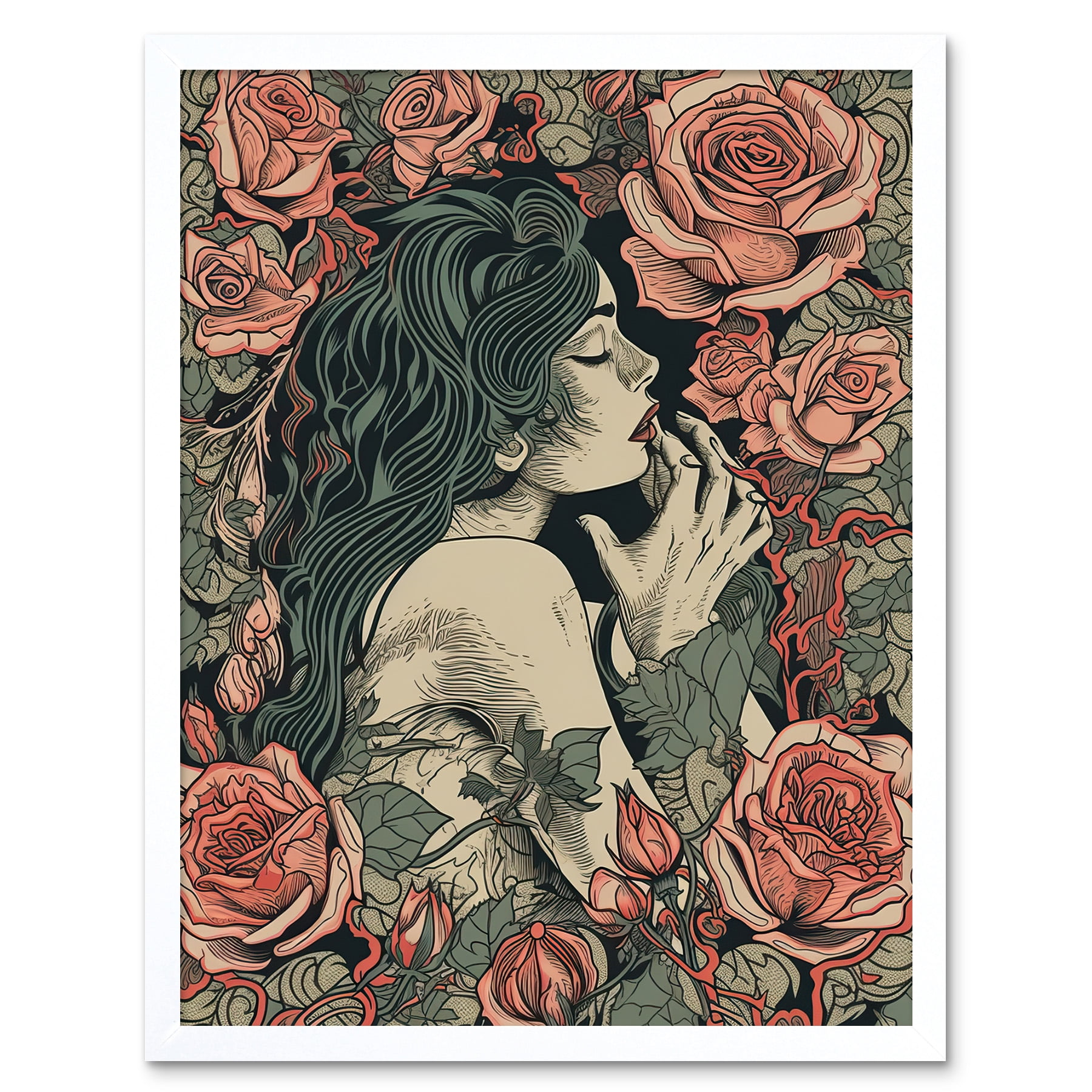 Kiss from a Rose Pastel Red and Green Illustration Art Print Framed ...