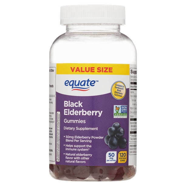 Equate Non GMO Dietary Supplement Gummies, Black Elderberry, 50 mg, 120 ...