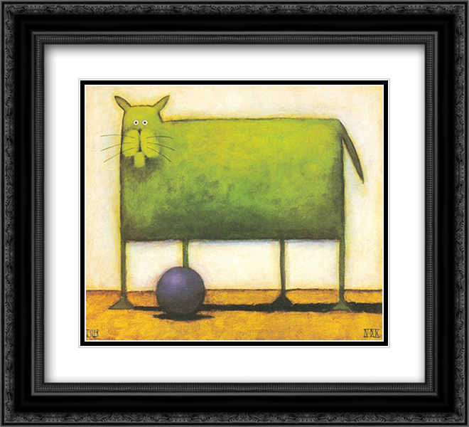Green Cat with Ball 2x Matted 16x14 Black Ornate Framed Art Print by ...