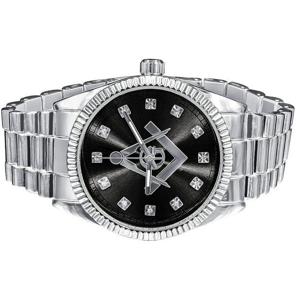 King Crown Jewelers - Mens Masonic Freemason Watch Black Dial Round ...