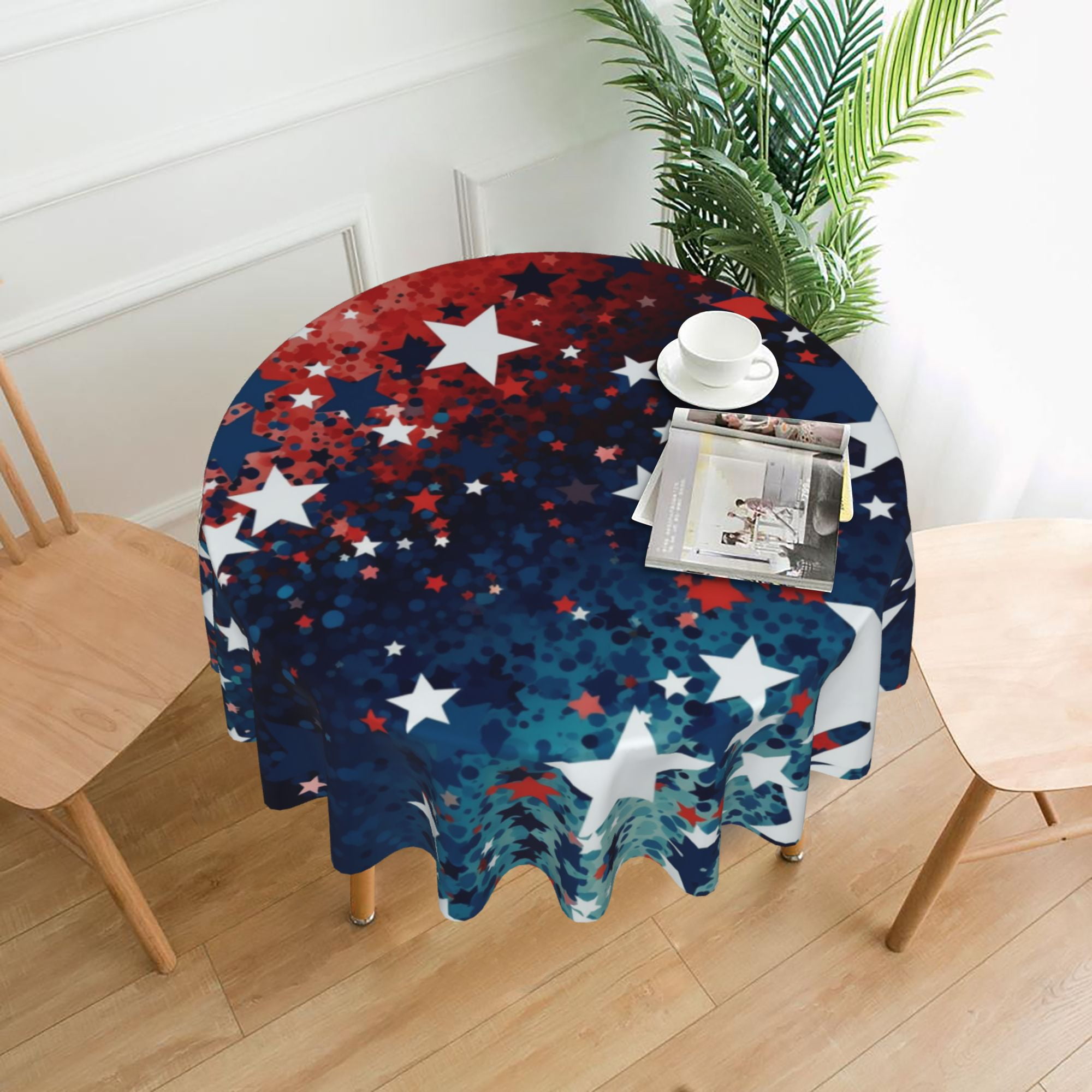 ZICANCN Round Table Cloths 60 Inch, Red White and Dark Blue Stars Table ...
