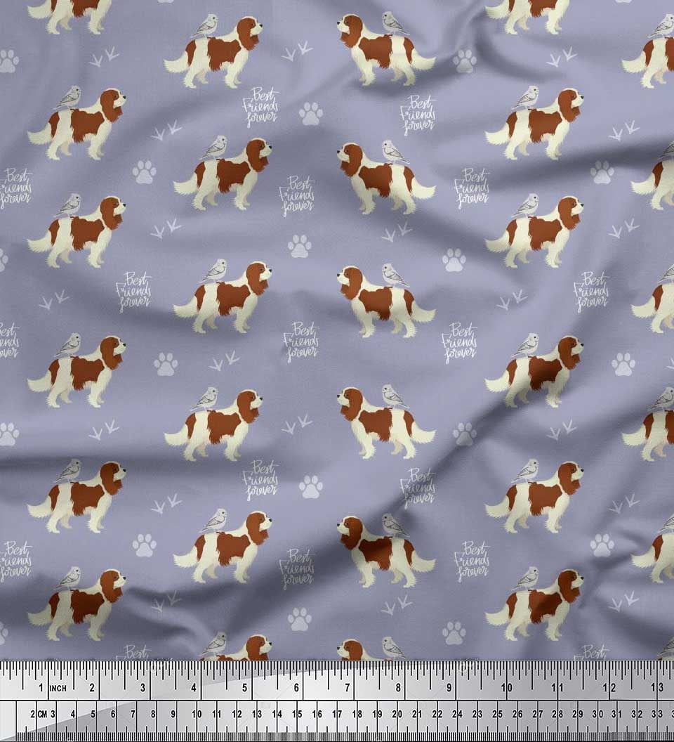 Soimoi Grey Cotton Duck Fabric Bird,Paw & Cocker Spaniel Dog Printed ...
