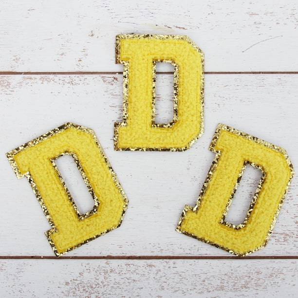 3 Pack Chenille Iron On Glitter Varsity Letter "D" Patches - Yellow ...