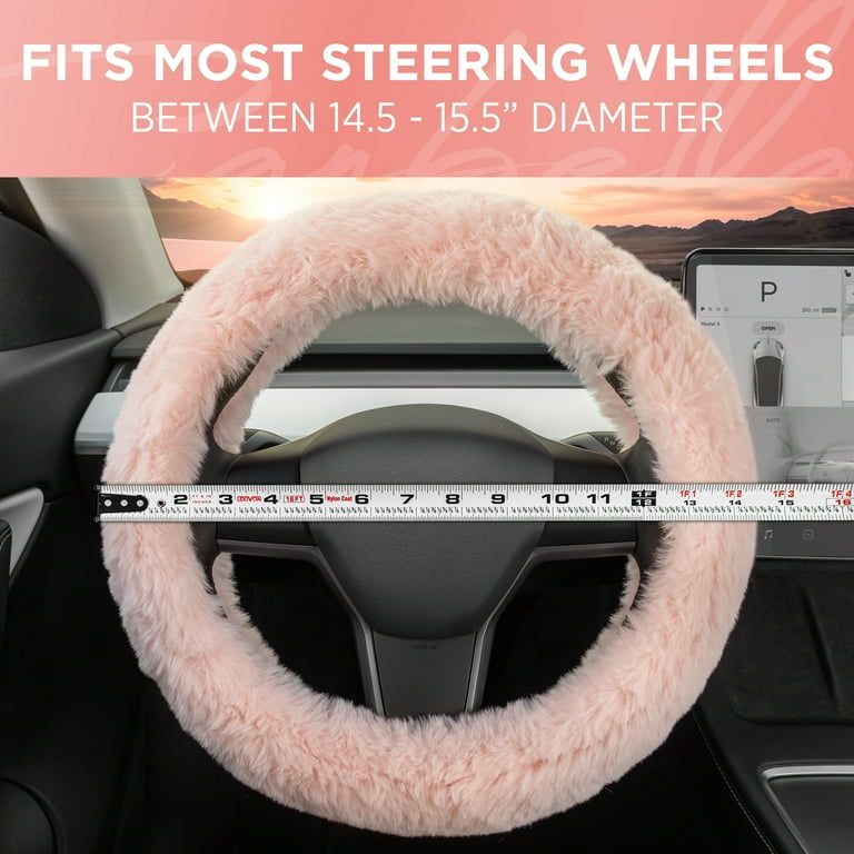 Carbella Soft Pink Faux Fur Steering Wheel Cover for Women Standard 15 Inch Size Fits Cars Trucks SUV Walmart