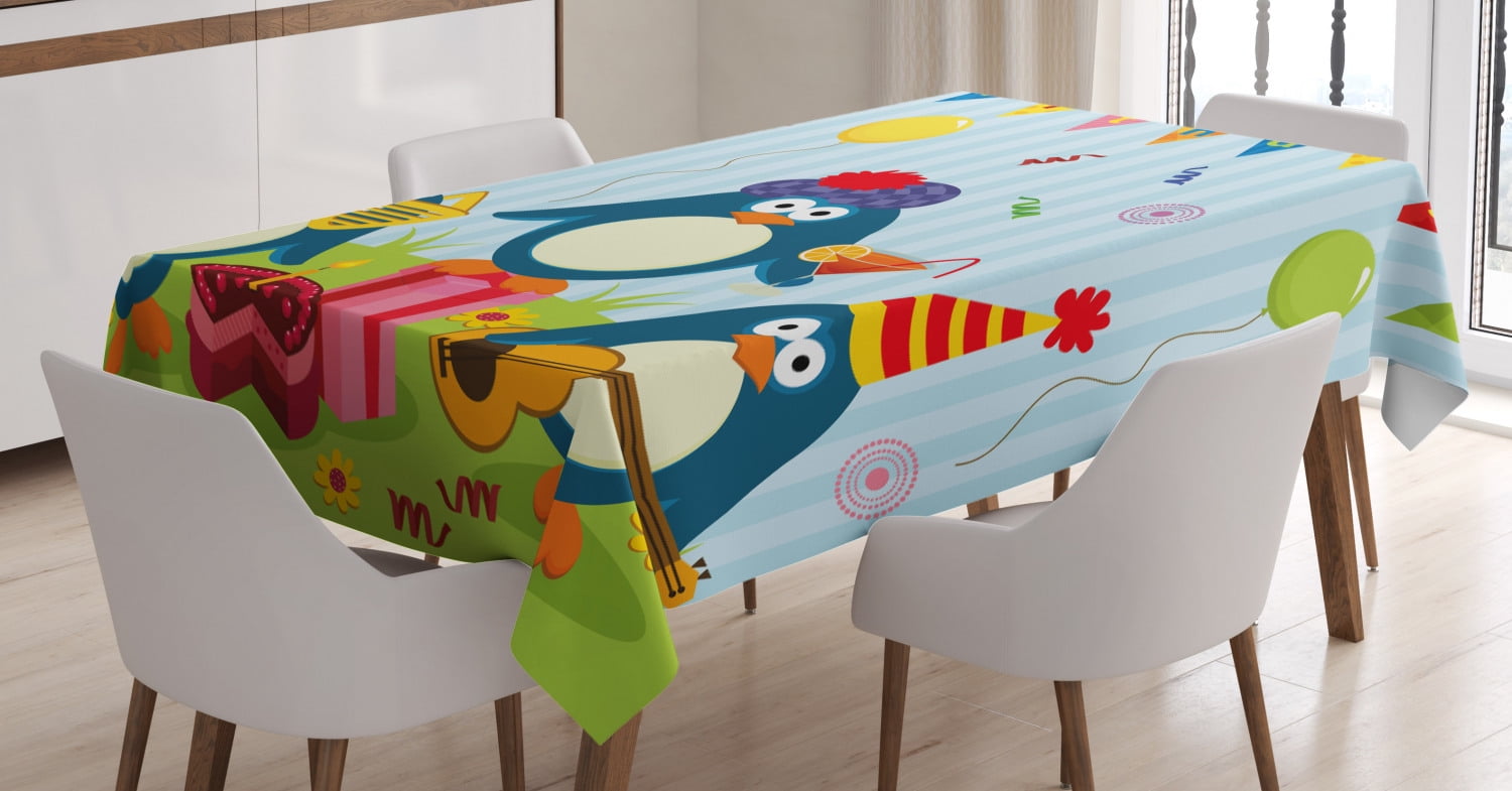 Birthday Decorations for Kids Tablecloth, Cartoon Penguin Party with ...