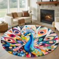 Blue Peacock Round Rug 6ft Washable Circle Kitchen Rugs Non Slip Modern ...