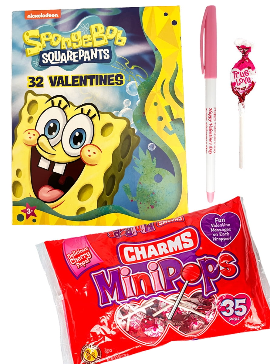32 Spongebob Squarepants Valentines Cards with Charms Mini Lollipops ...