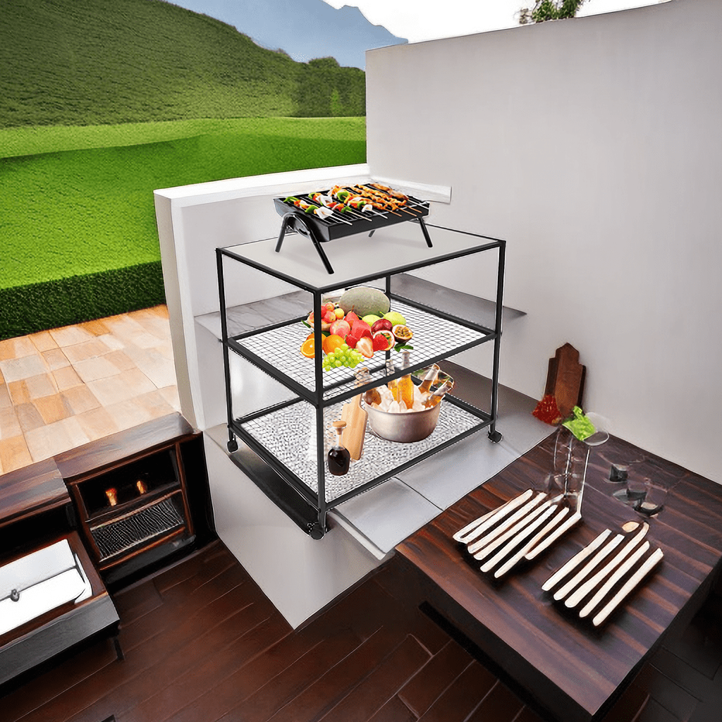 3 Tier Movable Dining Cart Outdoor BBQ Food Prep Table Kitchen Serving ...