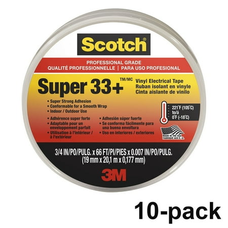 3M Scotch Super 33+ Vinyl Electrical Tape .75-In x 66-Ft x 0.007-In 10 ...