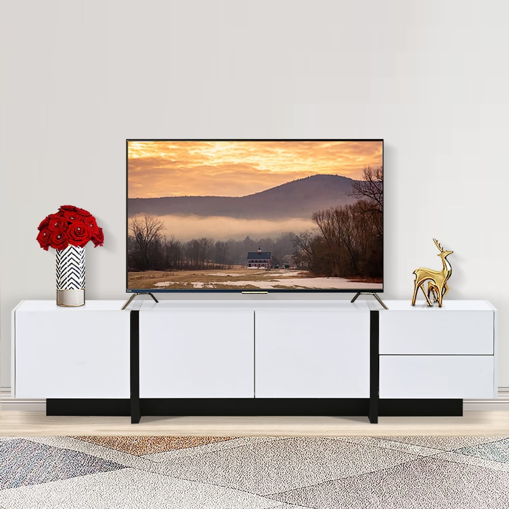 White TV Stand for TVs up to 80", Modern Television Console, TV Cabinet ...