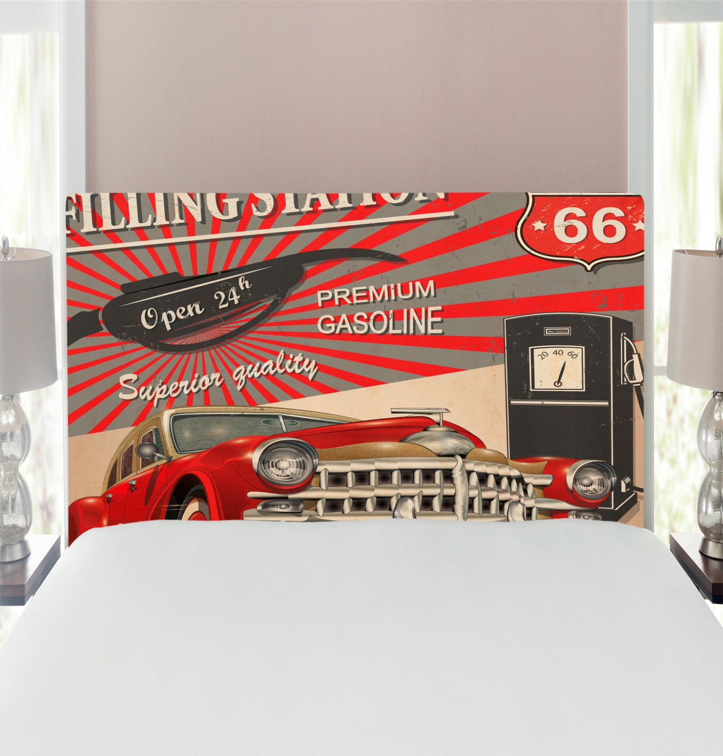 Cars Headboard, Poster Style Image Gasoline Station Commercial Element ...