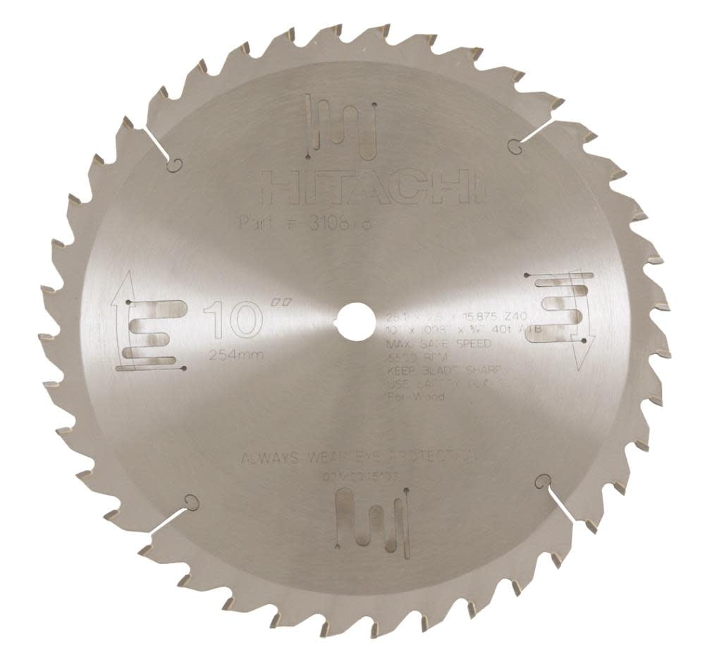 Hitachi 10 In. 40 Tooth Carbide Saw Blade for Wood - Fine Cutting ...