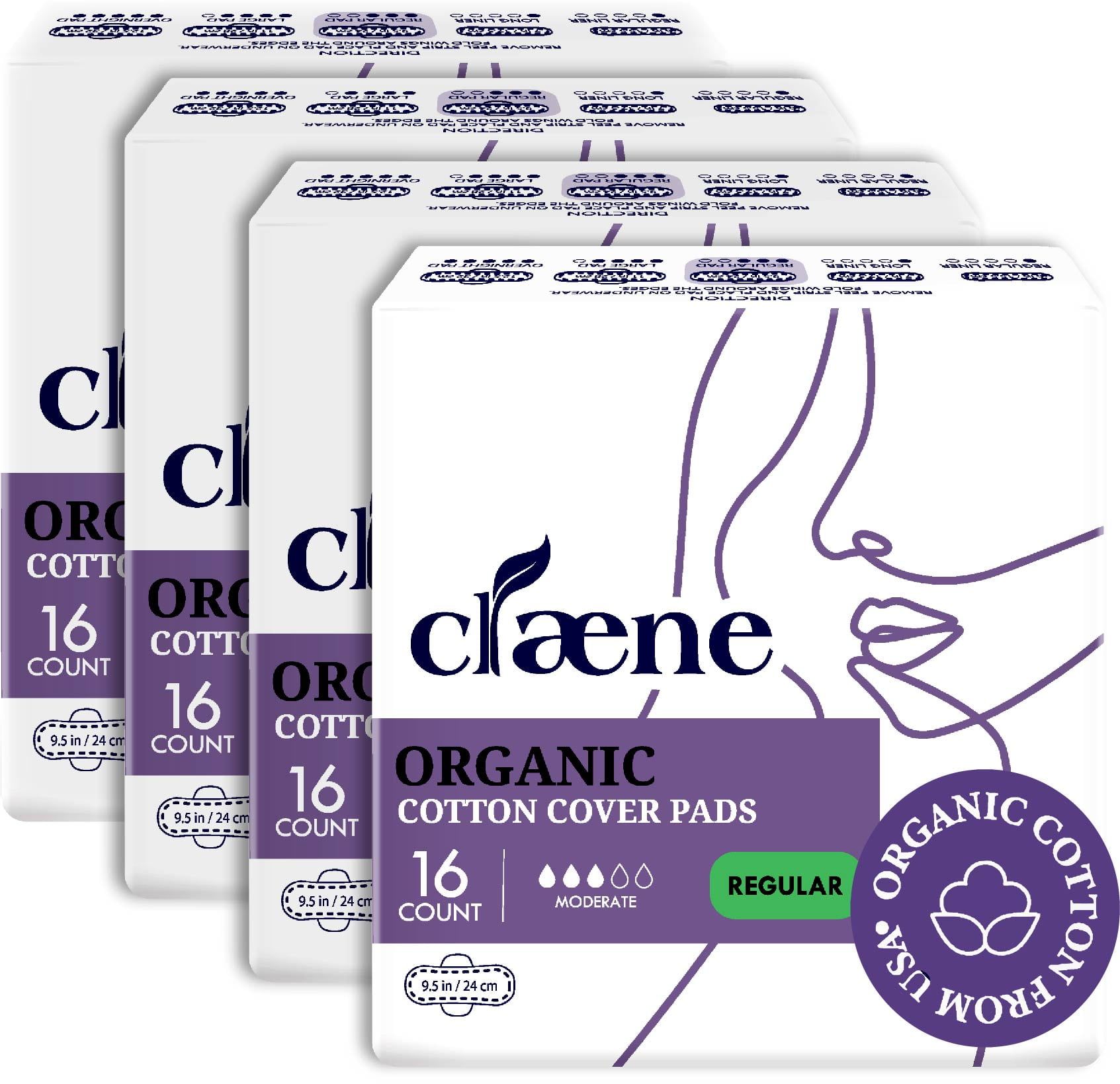 Claene Organic Cotton Cover Pads Natural Sanitary Napkins with Wings ...