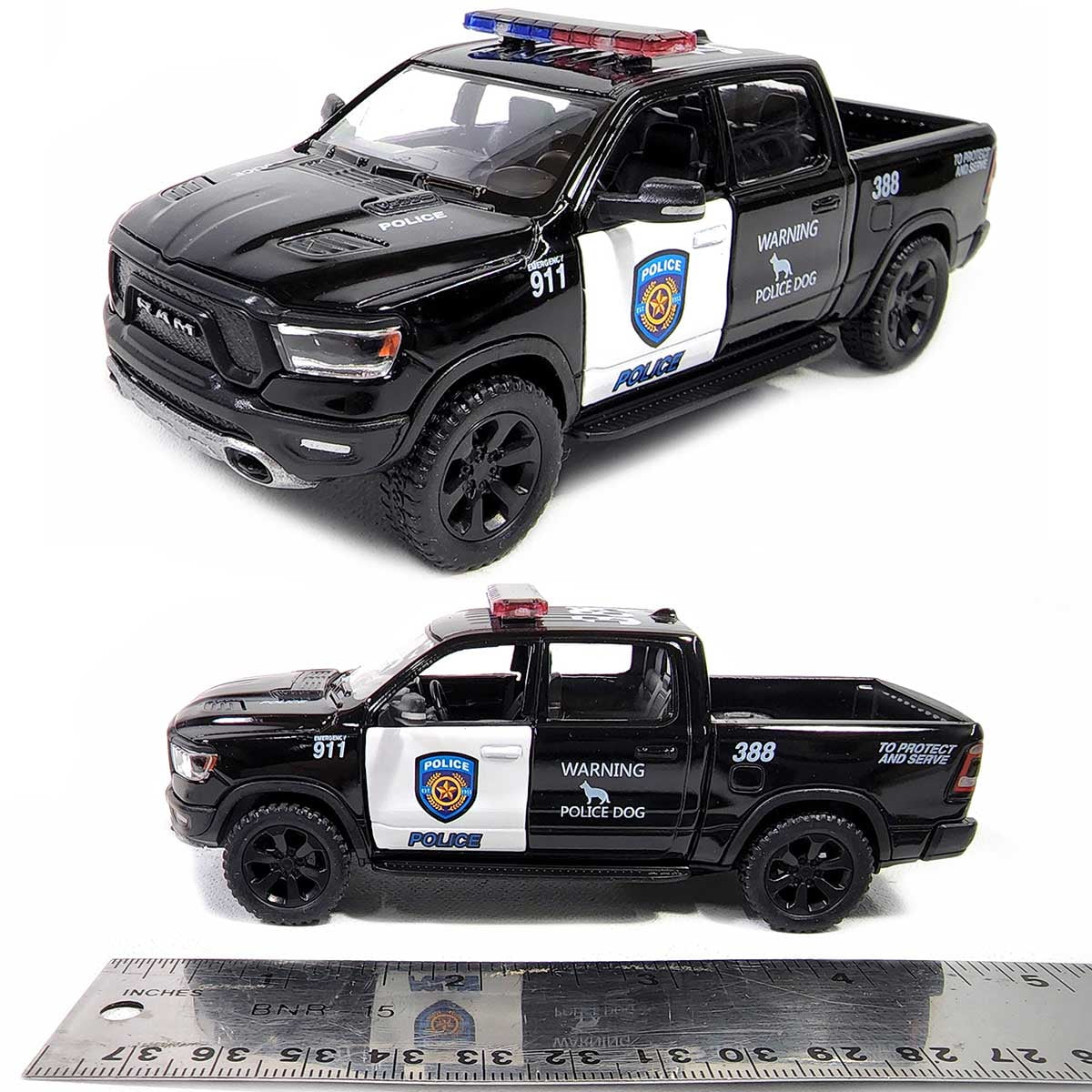 5" Die-cast: 2019 RAM 1500 Police Pickup Truck (Black/White) 1/46 Scale ...