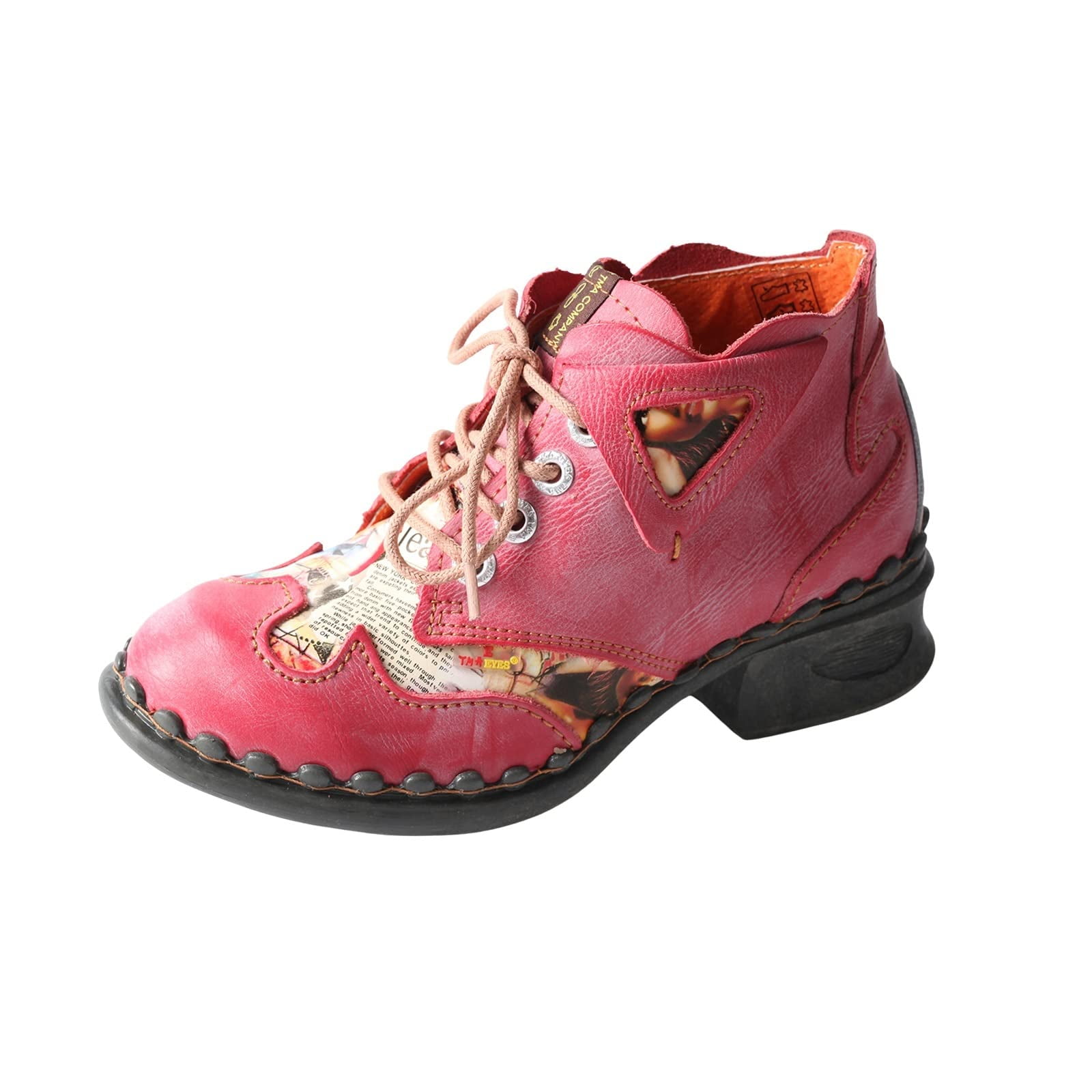 TMA EYES Leather Women's Ankle Boots Shoes for Outdoor,Medium heel ...
