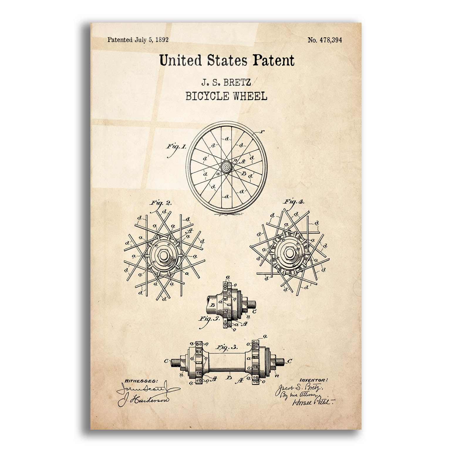 Epic Art 'Bicycle Wheel Blueprint Patent Parchment,' Acrylic Glass Wall ...
