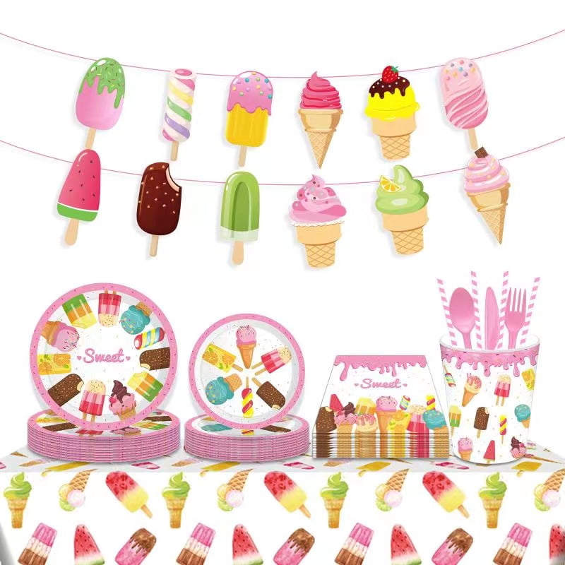 Summer Watercolor Ice Cream Theme Kids Birthday Party Baby Shower Party ...