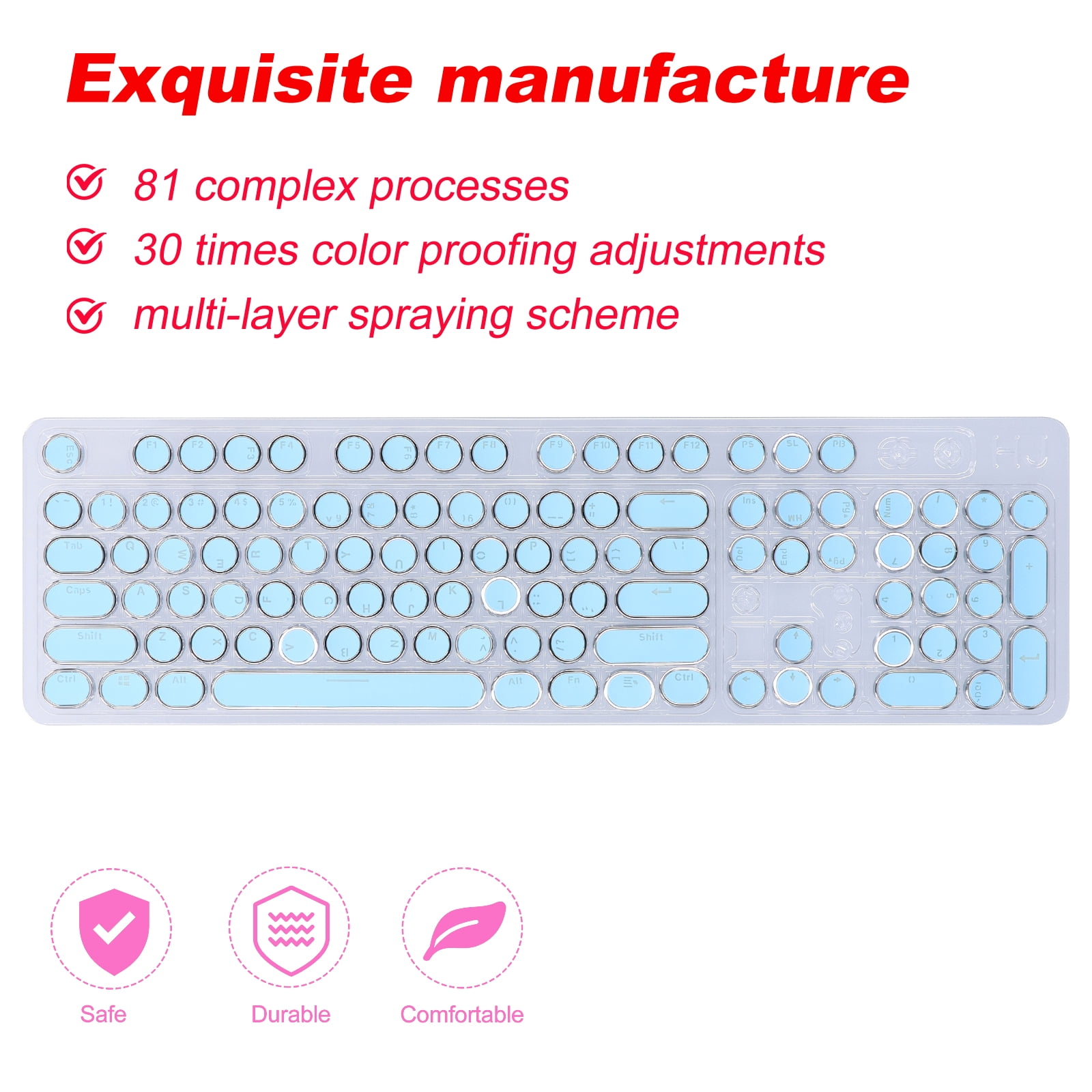 Buy 112Keys Retro Mechanical Keycaps Round Plated Keyboard Caps Punk ...