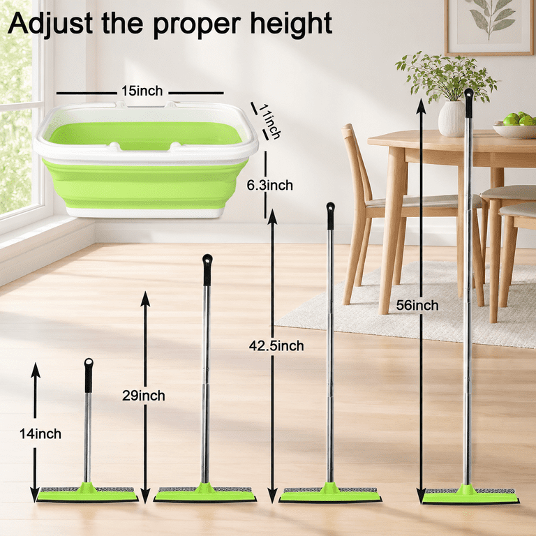 Green 56-Inch Adjustable Window Cleaning Squeegee Kit With Collapsible ...