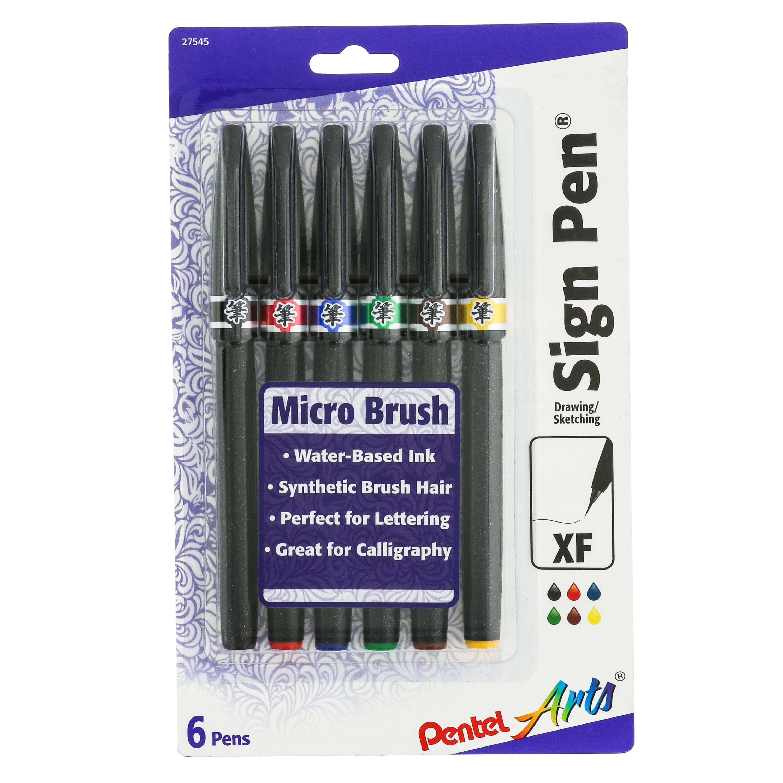 Pentel Sign Pen Set, Micro Brush Tip, 6-Colors - Walmart.com