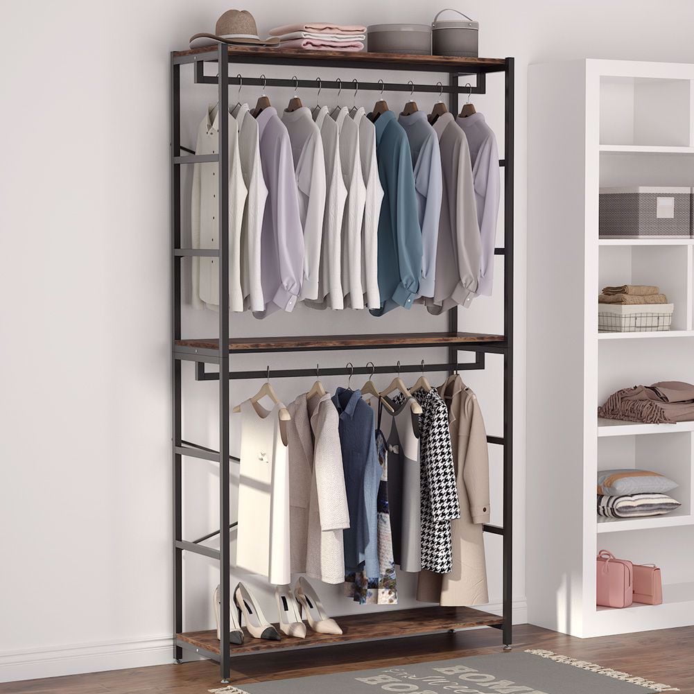 Tribesigns Double Rod Closet Organizer Free Standing 3 Tiers Shelves Tribesigns Double Rod Closet Organizer Free Standing 3 Tiers Shelves