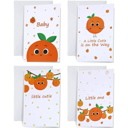 12 Pieces Gender Neutral Baby Shower Card Orange Unisex Little Cutie ...