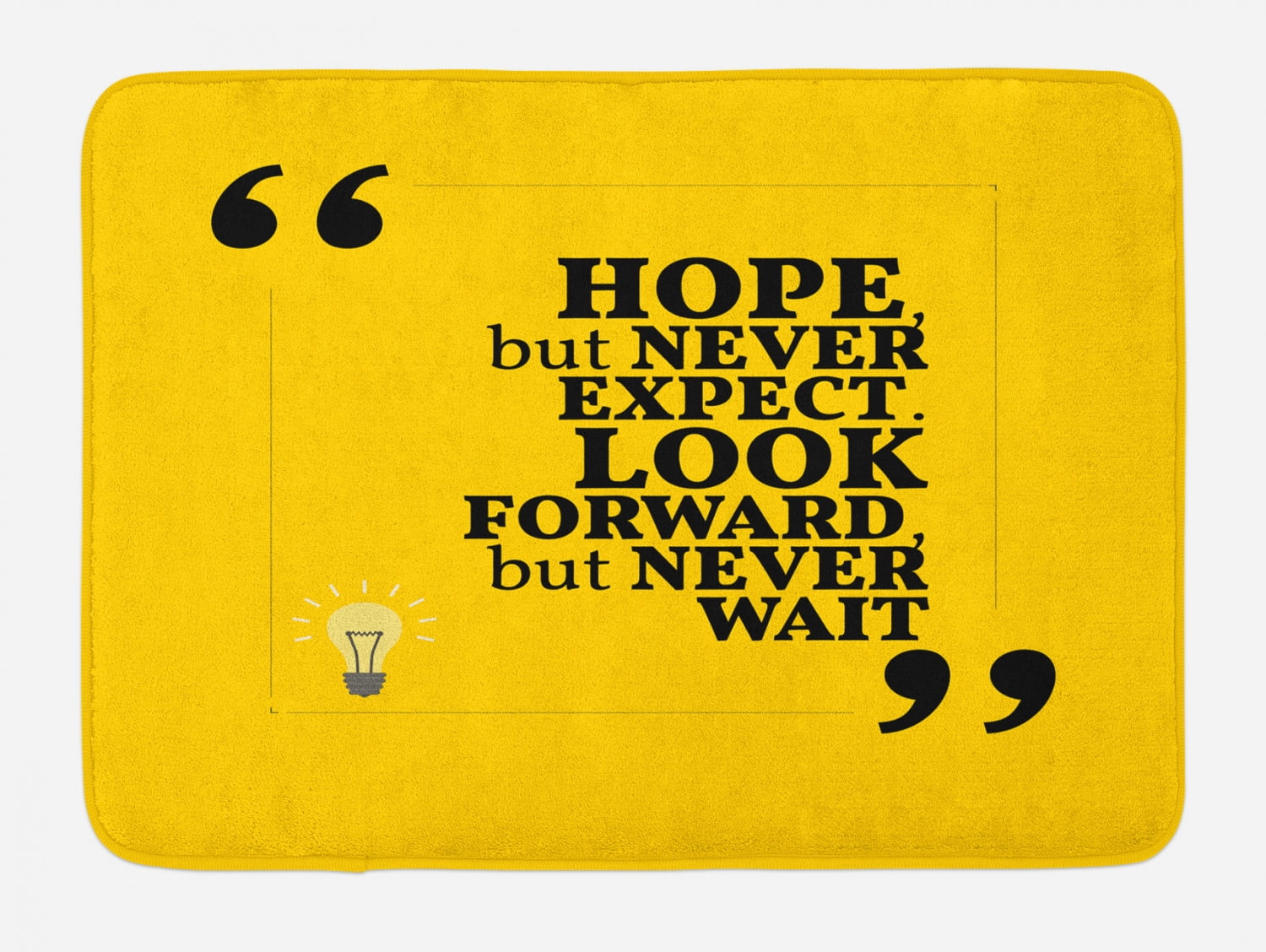 Hope Bath Mat, Message in Quotation Marks with Square Frame on Yellow ...