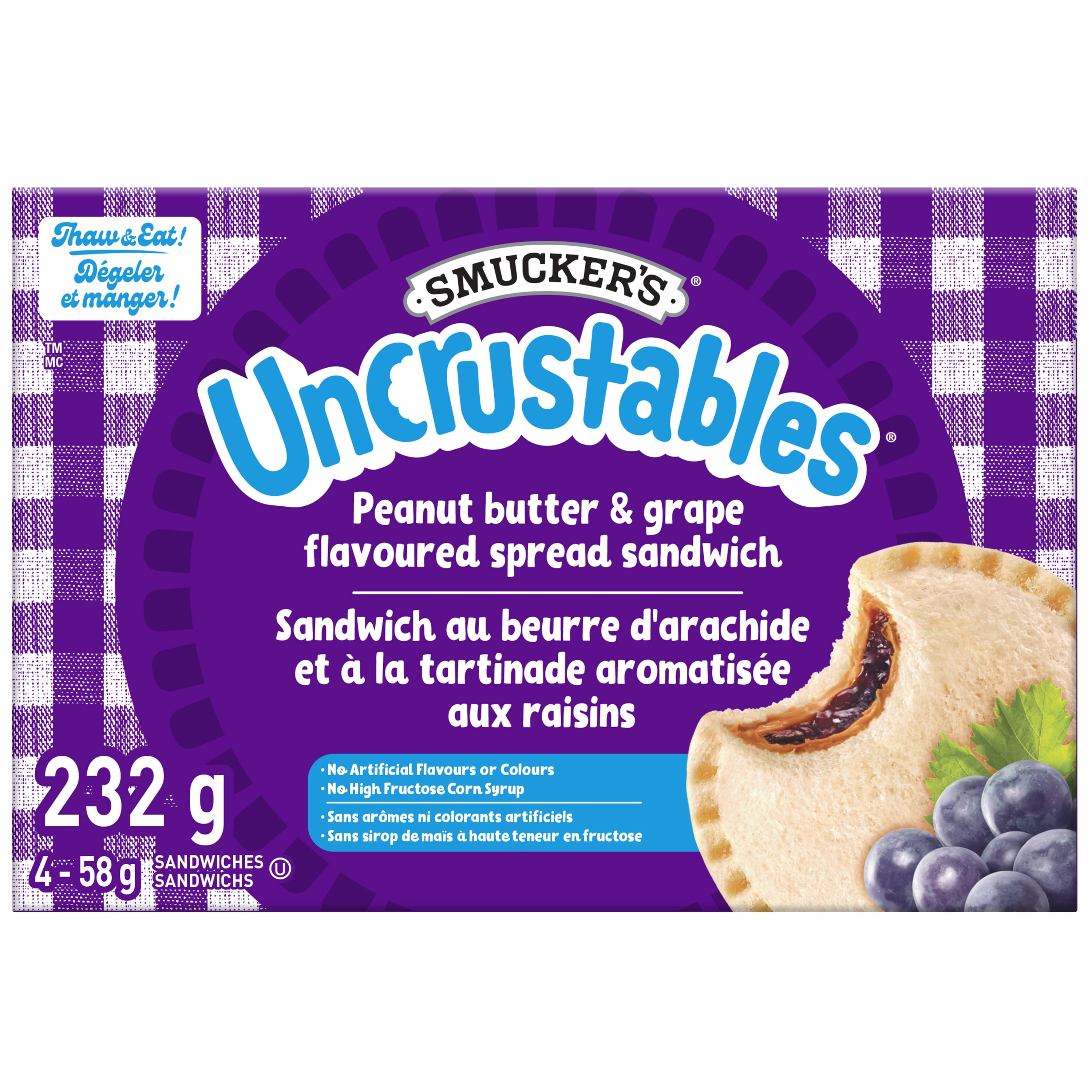 Smucker's Uncrustables Peanut Butter and Grape Flavoured Spread ...